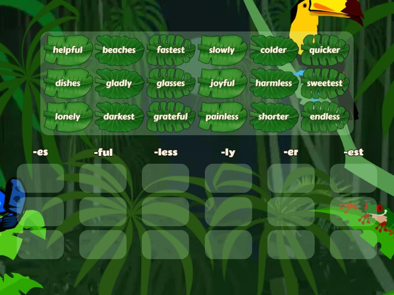 Word Sort suffixes -es -ful -less -ly -er -est - Group sort