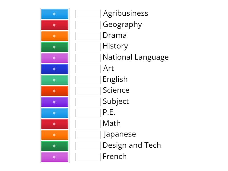Year 8 Subjects Listening - Match up