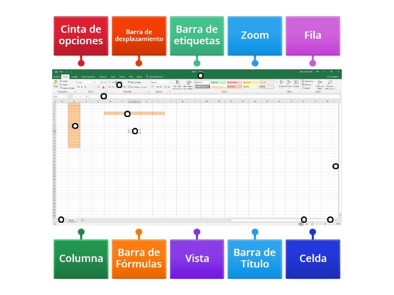 Elementos de la pantalla de Excel - Labelled diagram