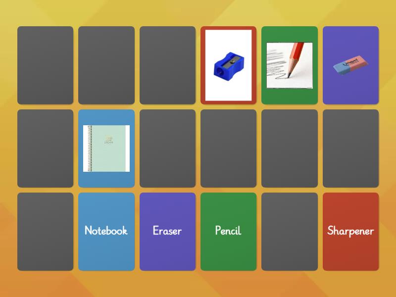 School Objects Memory Game Matching Pairs