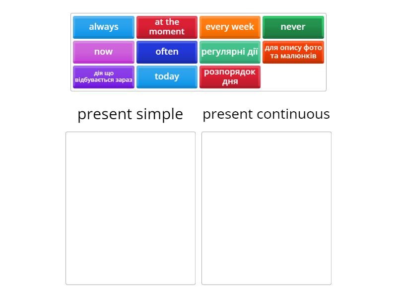 present simple or present continuous? - Categorize