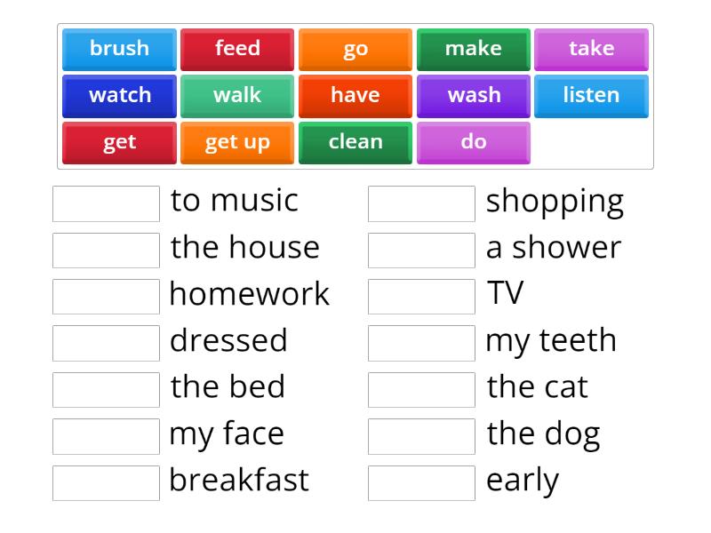 Daily routines collocations 12 - Match up
