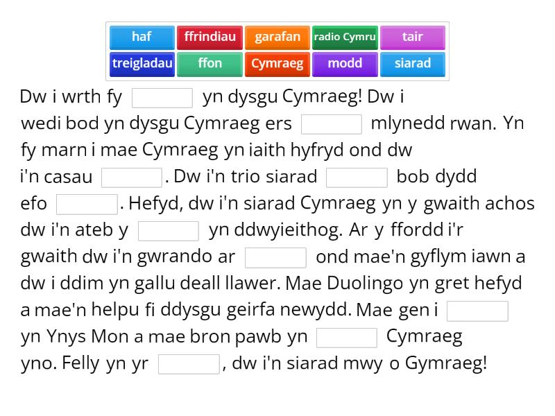 Dysgu Cymraeg - Complete the sentence