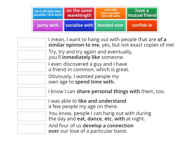 B2+ Vocabulary - Relationships - Match up