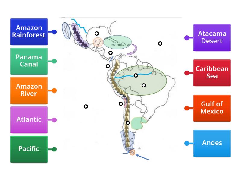 Latin America Physical Features Map - Labelled diagram
