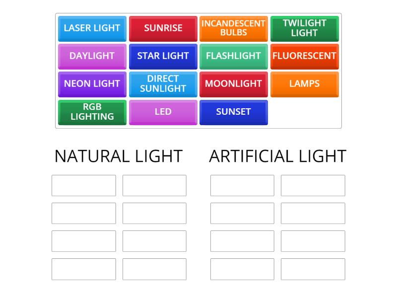 NATURAL OR ARTIFICIAL LIGHT? - Group sort