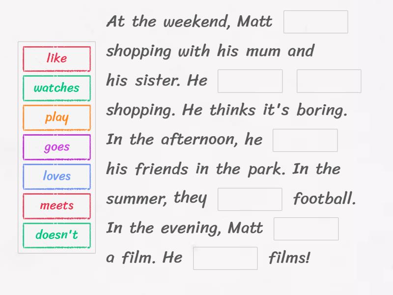 Present simple - Hobbies - Complete the sentence
