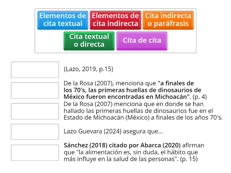TIPOS DE CITAS: directa o textual - indirecta o paráfrasis - Match up