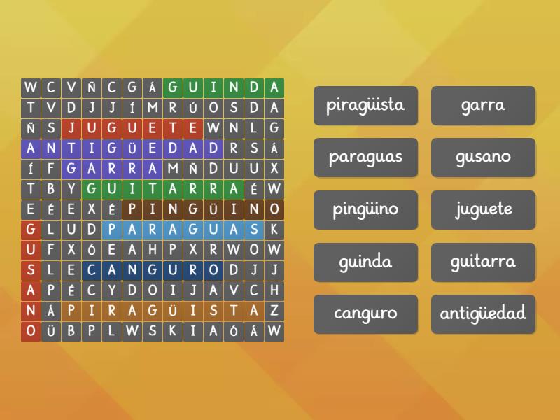 palabras con G (suave) y gü- - Sopa de letras