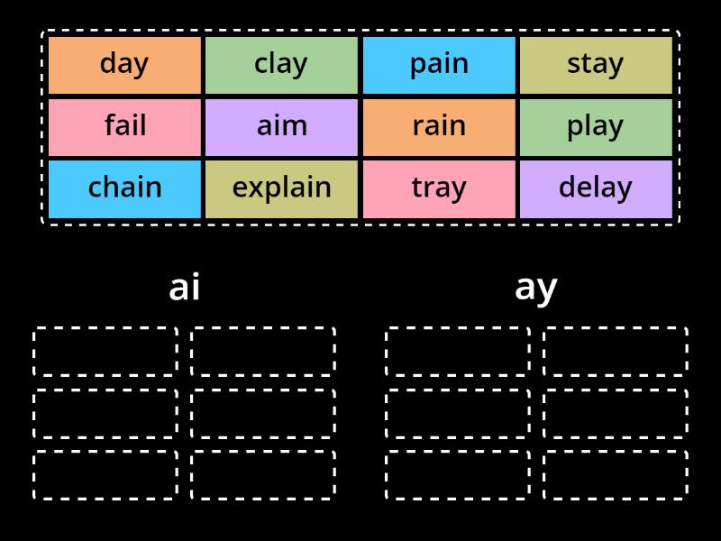 Long a spellings ai, ay - Group sort
