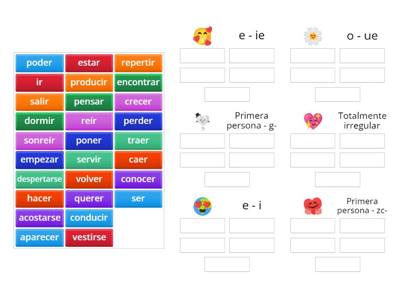 Verbos irregulares Presente - Tipos - Group sort