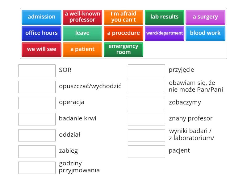 Medical words - part 2 - Match up