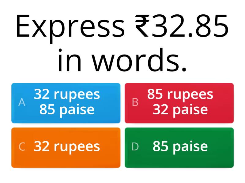 Wordwall_Money_Addition and Subtraction of rupees and paise - Quiz