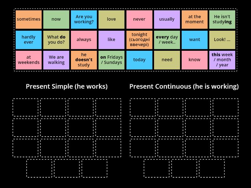 5C Present Simple Present Continuous - Group sort