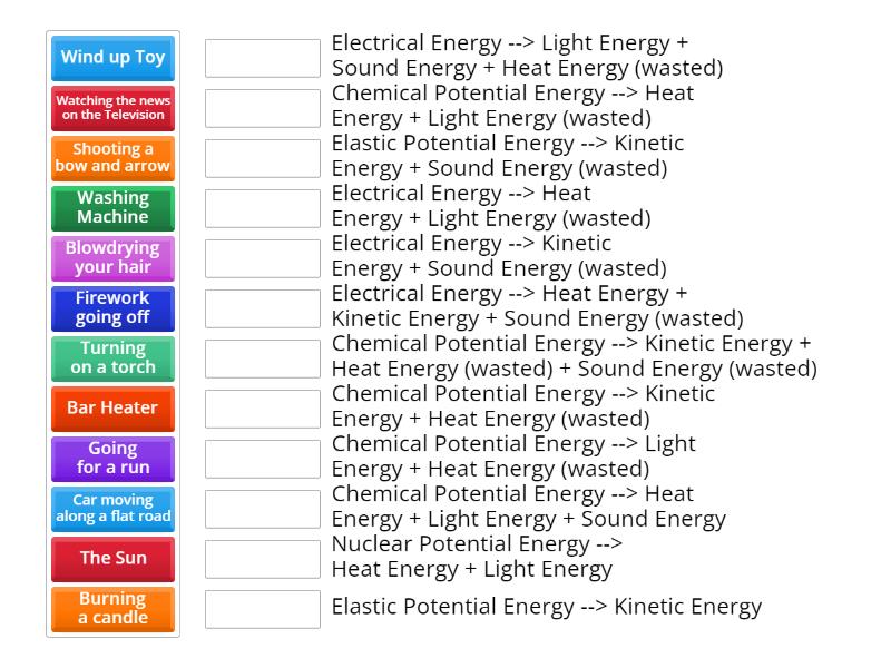 Match: Energy Transfers & Transforms - Match up