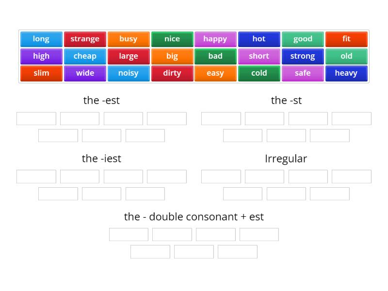 bright ideas 3 unit 6 Superlatives spelling - sorting in groups - Group sort