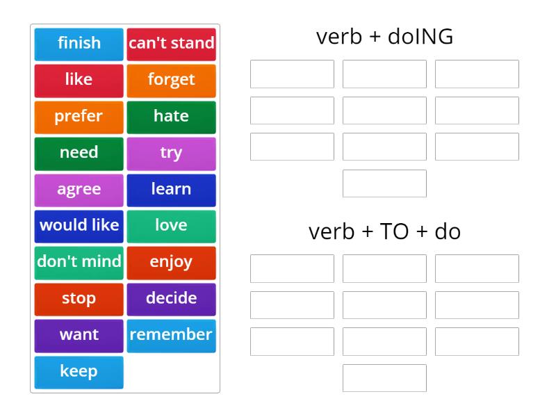 verb patterns - Group sort