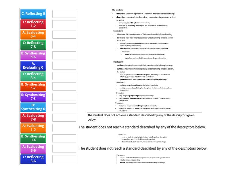 MYP Interdisciplinary learning assessment criteria - Match up