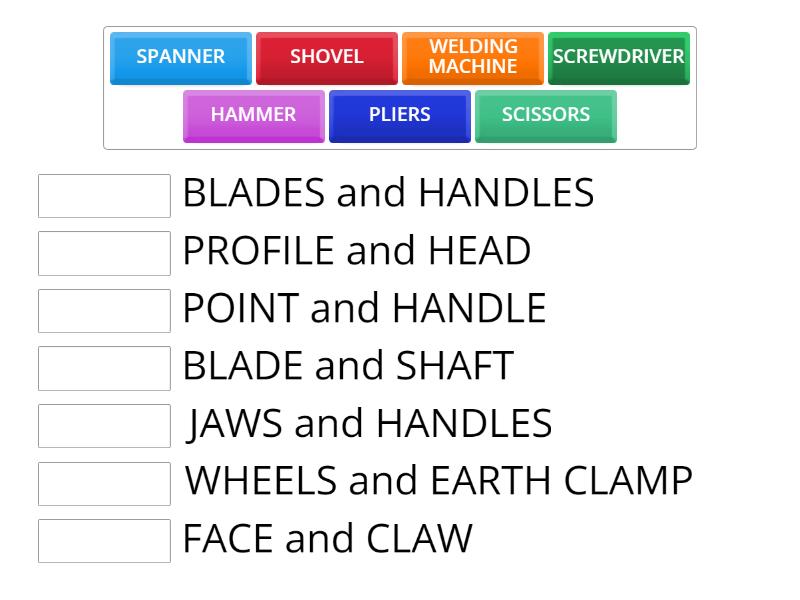 Parts of tools - Match up