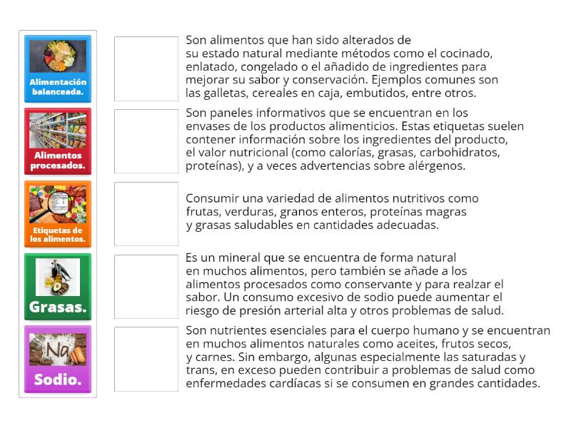 ALIMENTOS QUE CONSUMIMOS. - Match up