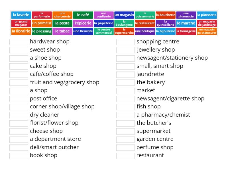 French shops - Match up