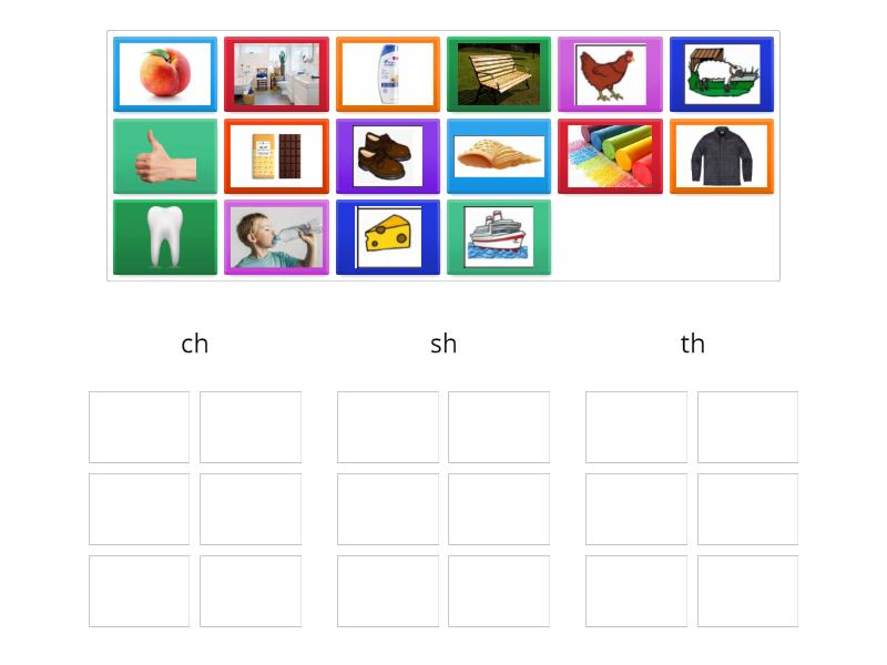 Phonics/ Clusters - ch - sh - th words FF2 Unit2 - Group sort