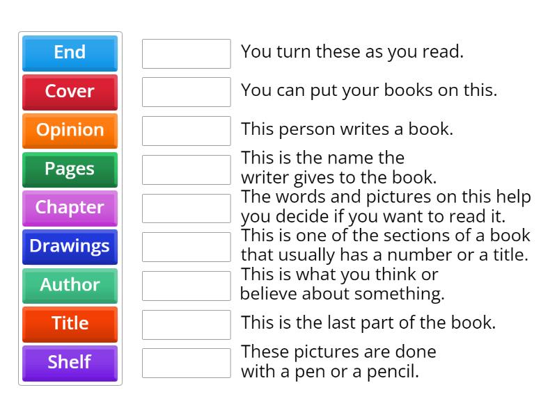 Vocabulary - Words about books - Match up
