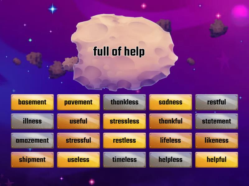Suffixes (-ful, -less, -ment, -ness) - Find the match