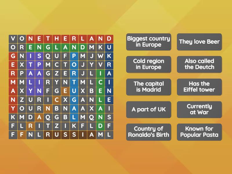Countries in Europe - Wordsearch