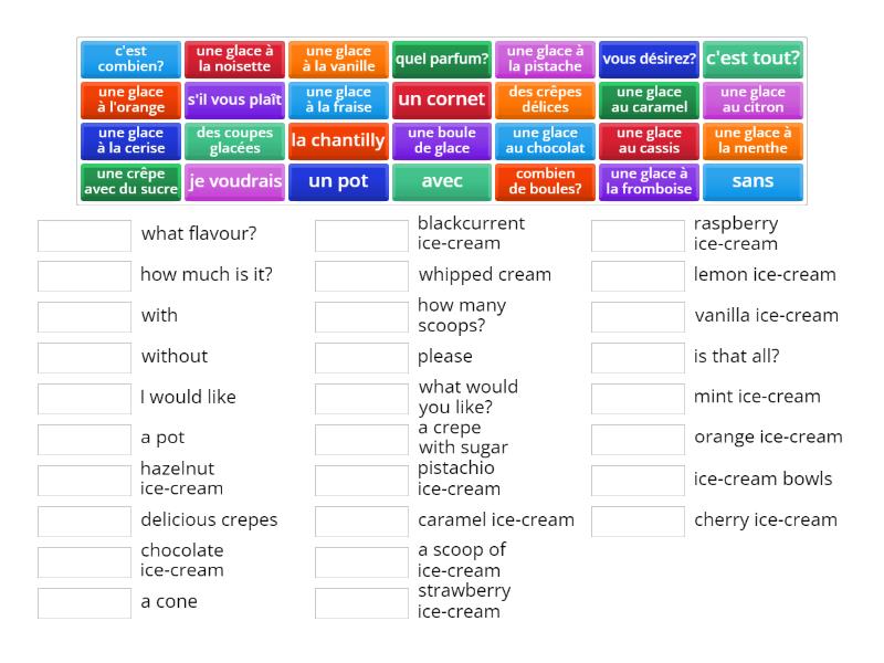 Ordering ice cream vocab - Match up