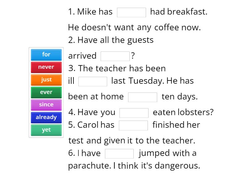 Time expressions Present Perfect - Complete the sentence