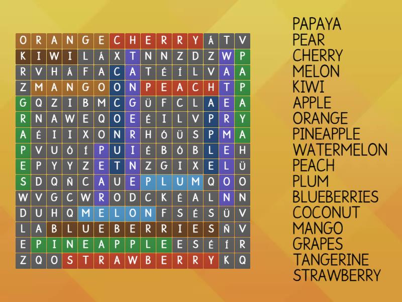 Sopa De Letras: The Fruits - Wordsearch