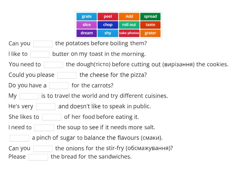Complete sentences recipe - Complete the sentence