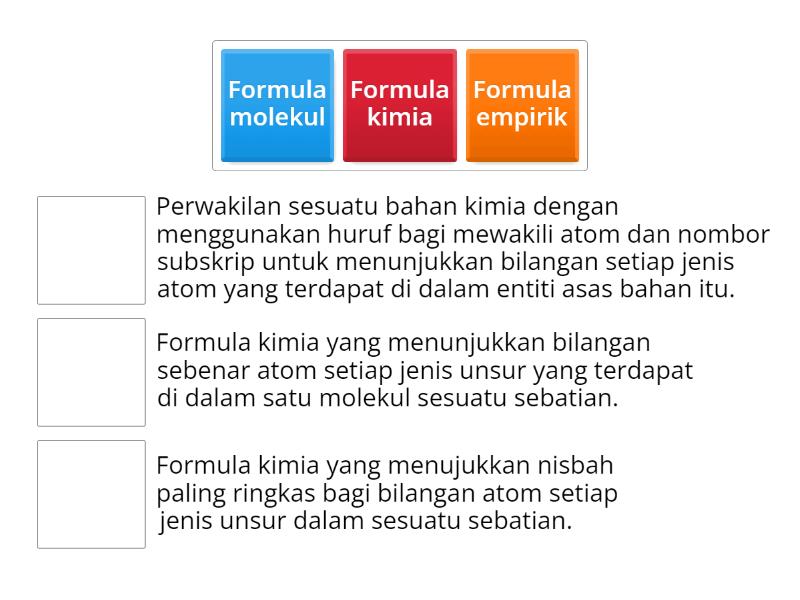 Konsep formula kimia, formula empirik dan formula molekul - Match up