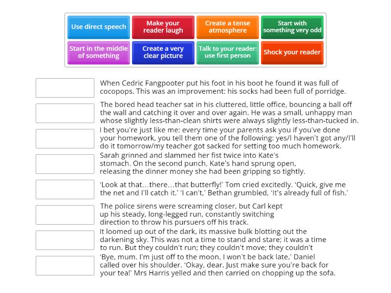 Story openings - creative writing - Match up