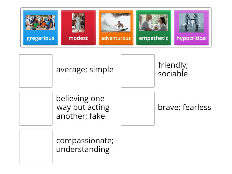 Character Traits Vocabulary - Match up