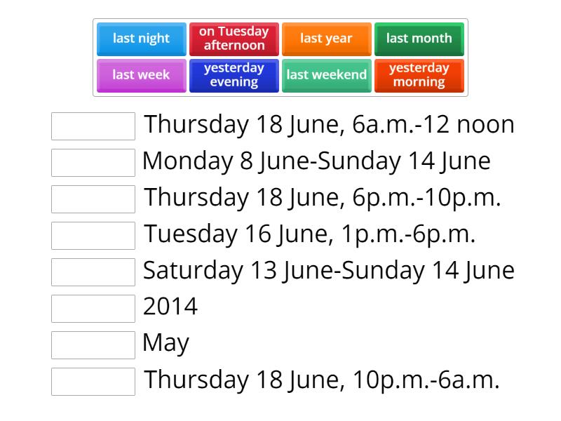 time phrases - Match up