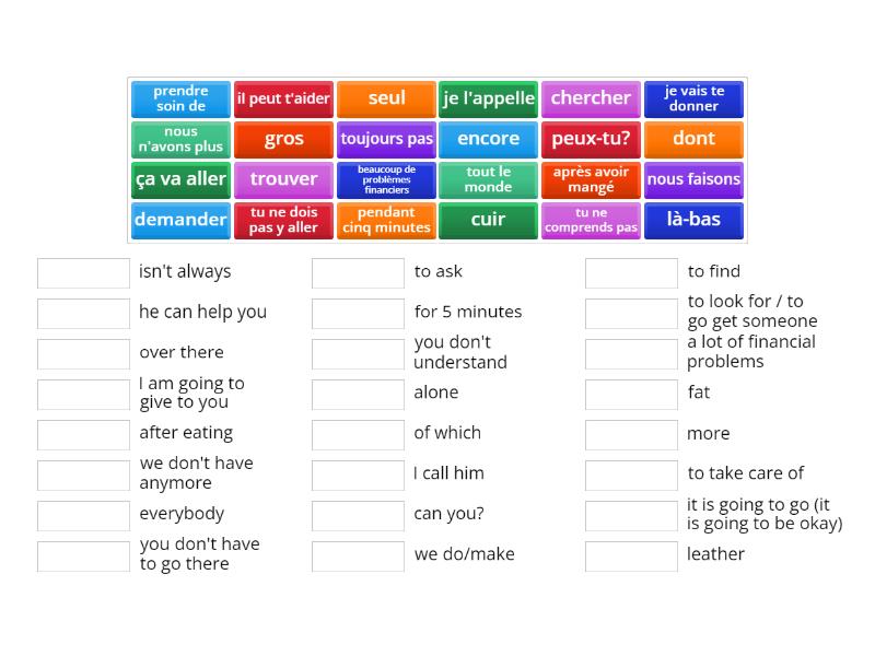 CH3 Un Voyage Difficile FLASH CARDS - Match up