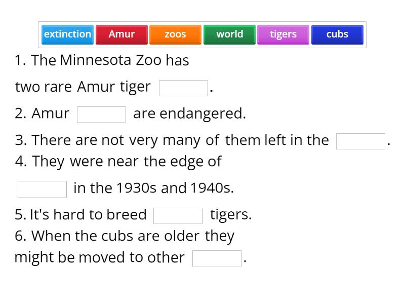 Amur Tiger Vocabulary Quiz - Complete the sentence