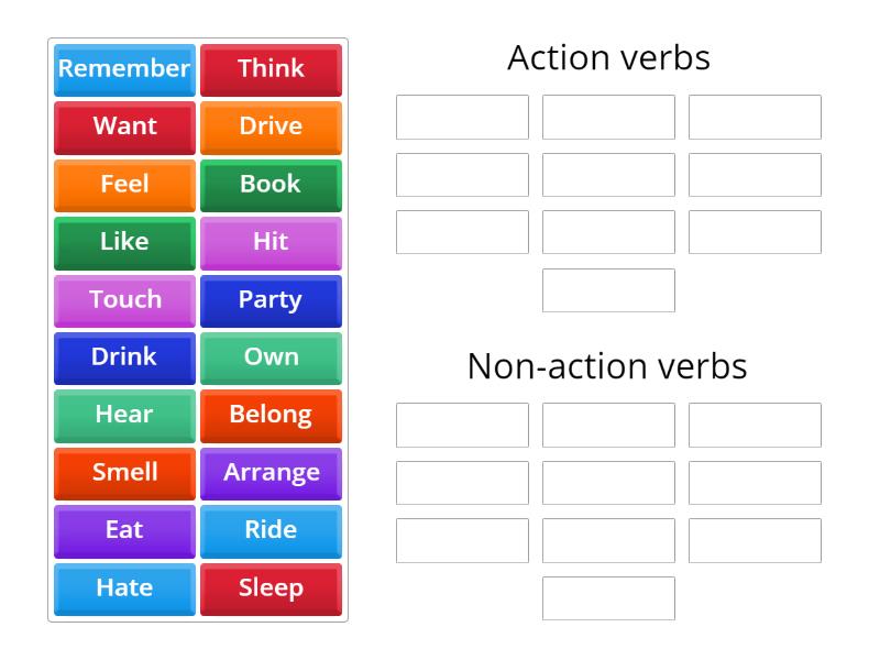 Organize the verbs in the corresponding column - Ordenar por grupo