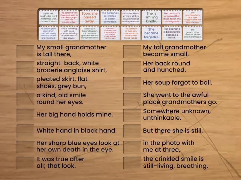 THE LIVING PHOTOGRAPH POEM AND ITS MEANING - Match up