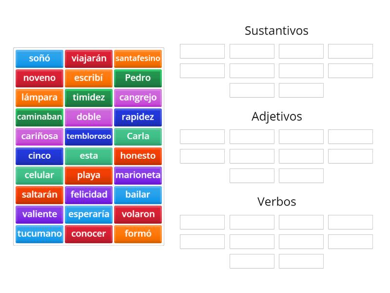 Diferenciamos sustantivos , adjetivos y verbos - Group sort