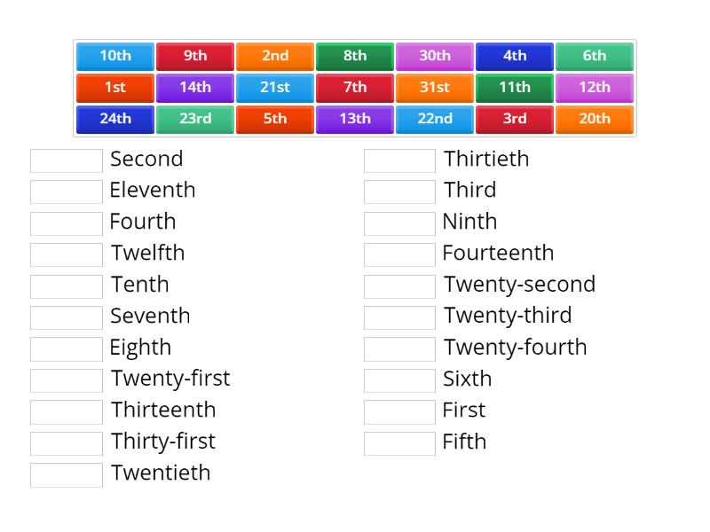 Ordinal numbers - Match up