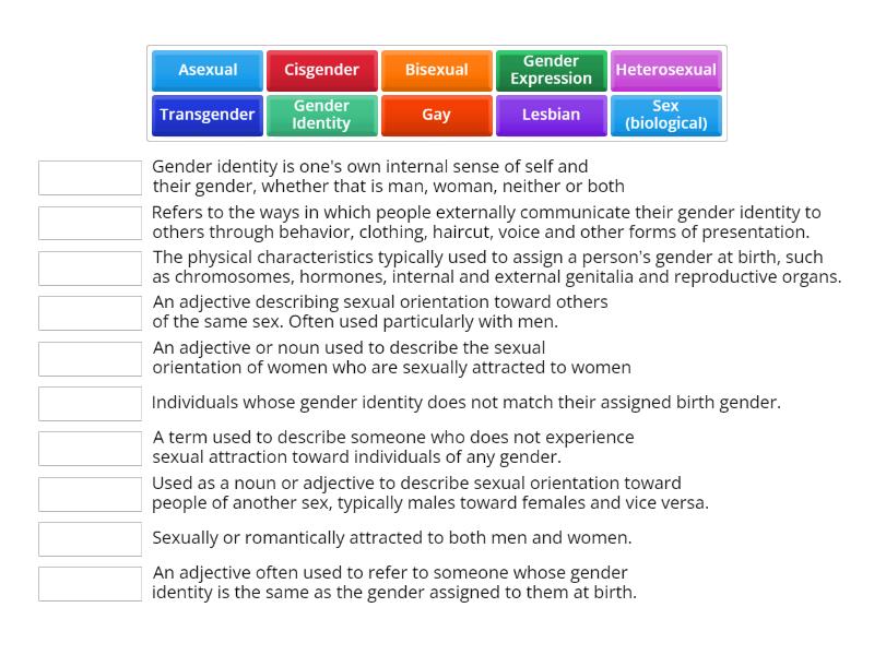 Sex, Gender & Sexuality Quiz - Match up