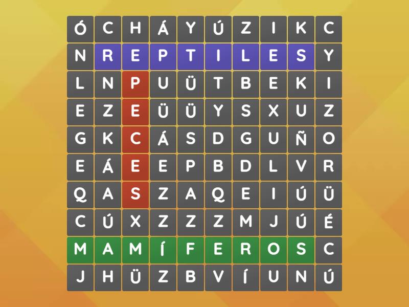 Clasificación de animales - Wordsearch