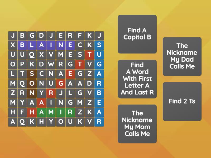 Find Words For Amir - Wordsearch