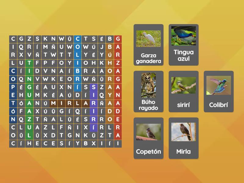 Aves de Bogota - Sopa de letras