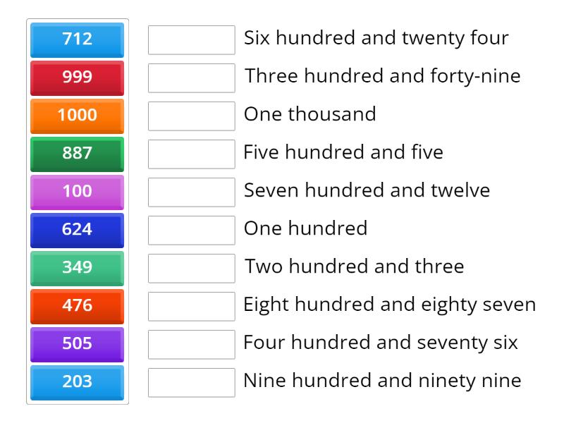 Numbers 100 to 1000 San - Match up