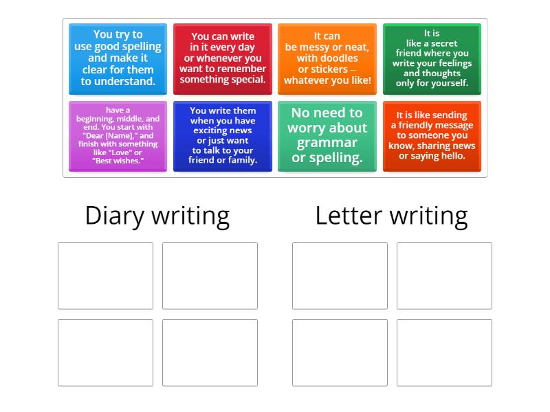 Diary writing and letter writing - Group sort