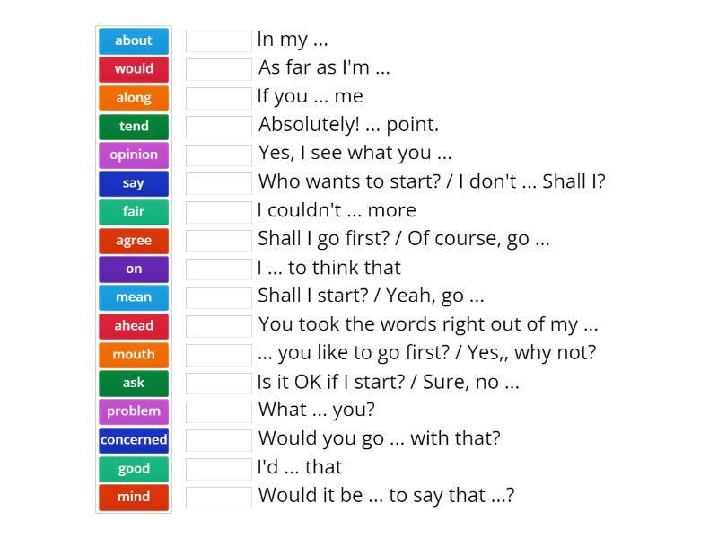 CAE Part 3 Speaking Set Phrases - Match up